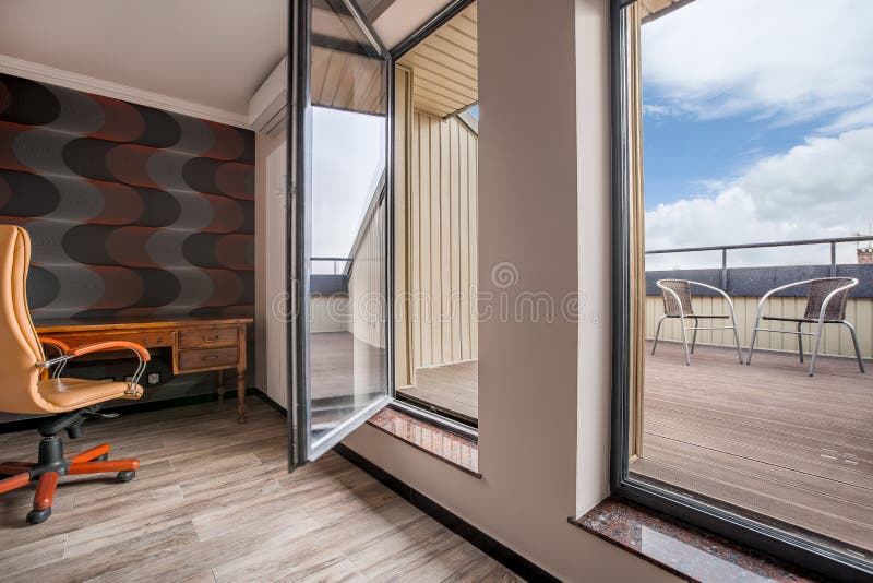 Modern Balcony in Private Office Stock Image - Image of modern, chair ...