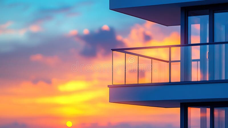 Modern Balcony at Sunset Cityscape Stock Illustration - Illustration of ...