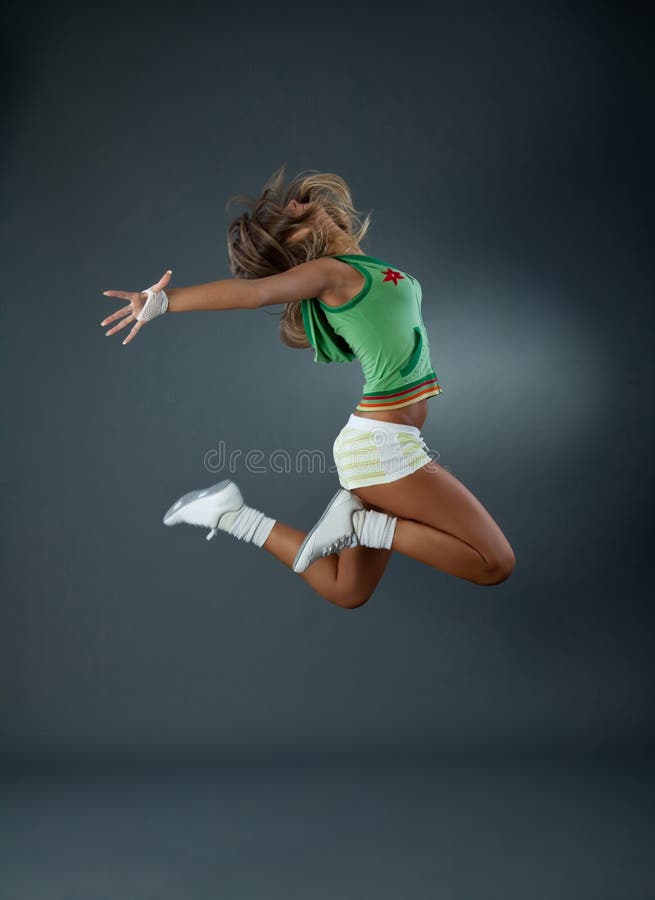 Beautiful Dancer Exercise Jump in Studio Practice Stock Photo - Image ...