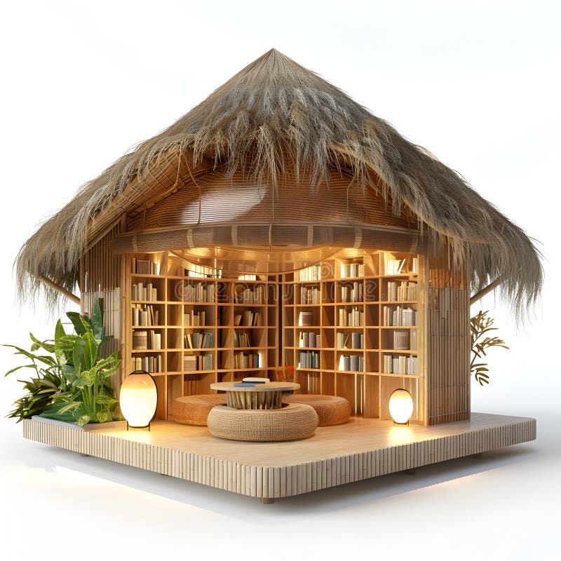 Modern Bamboo Library Designed for Relaxation and Reading in a Tropical ...