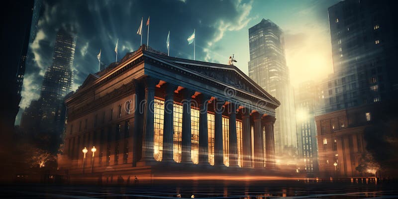 Modern Bank Building on the Background of the Night City. 3d Rendering ...