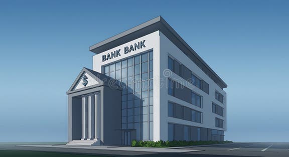 Modern Bank Building with a Rectangular Structure and Glass Façade ...