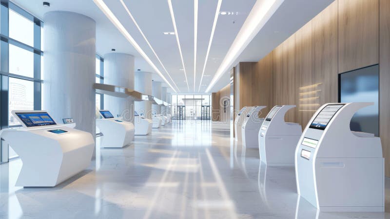 A Modern Bank Lobby with Sleek Design and High-tech Banking Stock ...
