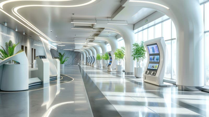 A Modern Bank Lobby with Sleek Design and High-tech Banking Stock ...