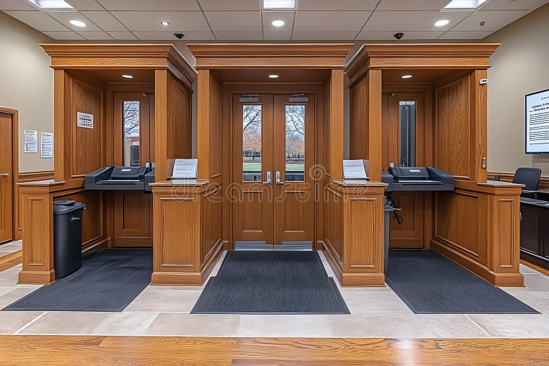 Modern Bank Teller Stations Stock Illustration - Illustration of public ...