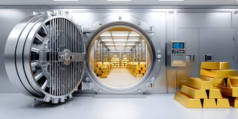 A Modern Bank Vault Showcasing Stacks of Gold Bars and Sophisticated ...
