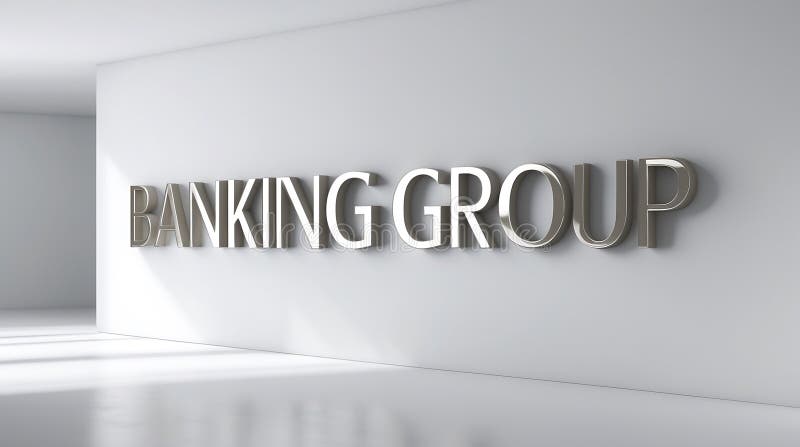 Modern Banking Group Interior with Metallic Letters on the Wall and ...
