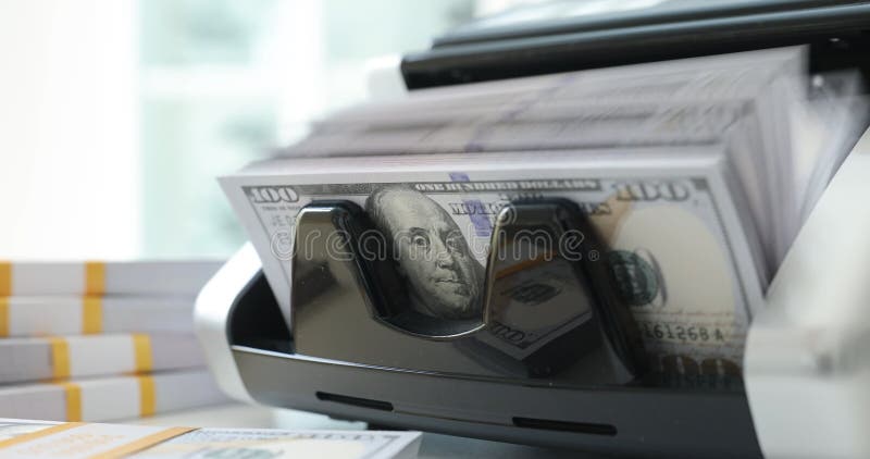 Modern Banknote Counter Processes Stack of Dollar Bills Stock Footage ...