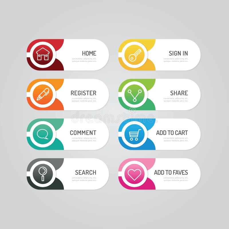 Modern Banner Button with Social Icon Design Options. Vector Ill Stock ...