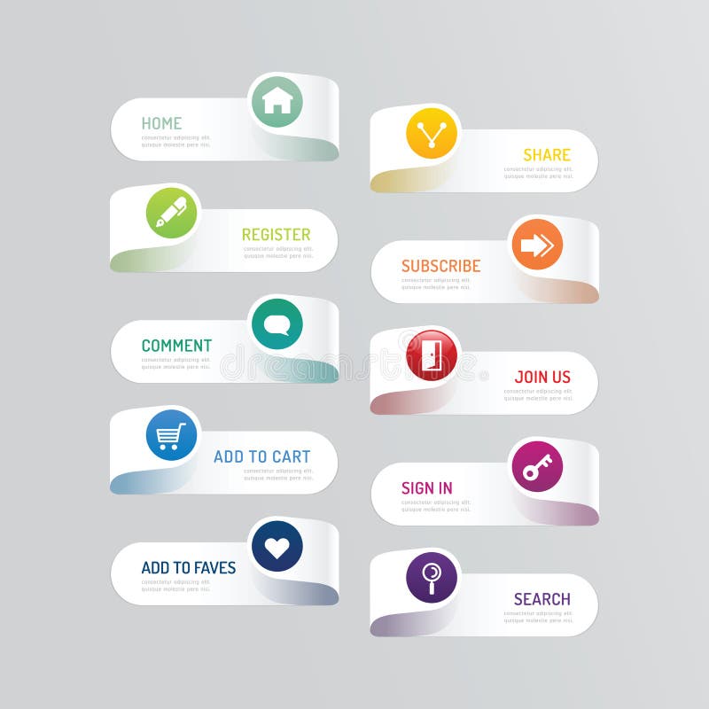 Modern Banner Button with Social Icon Design Options. Vector Ill Stock ...