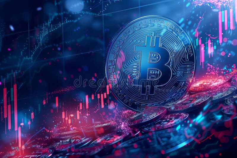 Modern Banner Design with Bitcoin Logo and Trading Chart on a Dark Blue ...