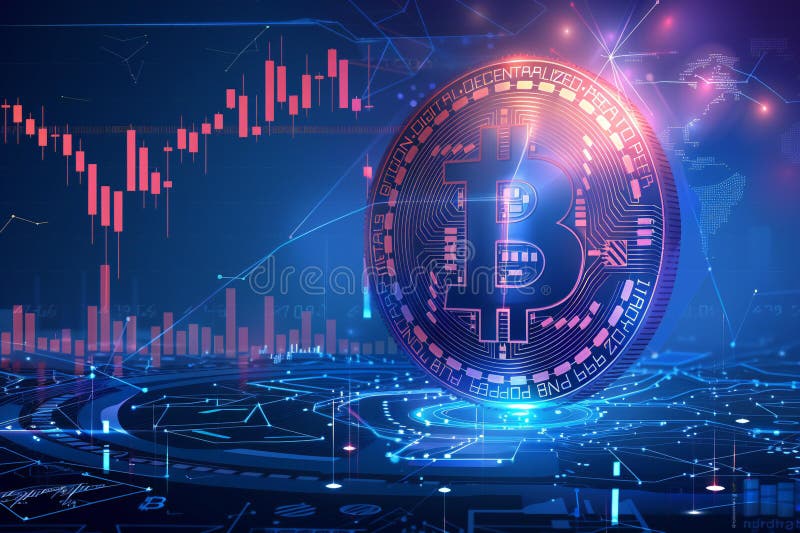 Modern Banner Design with Bitcoin Logo and Trading Chart on a Dark Blue ...