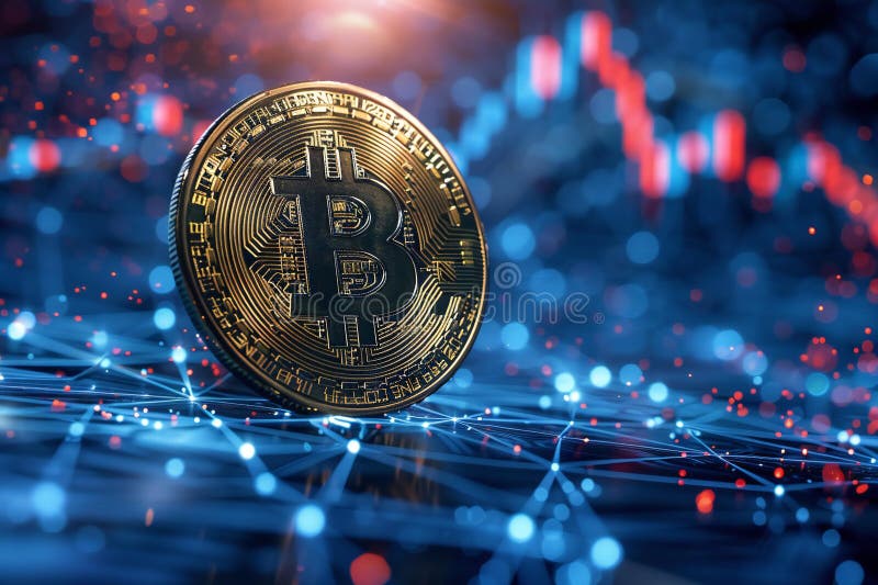 Modern Banner Design with Bitcoin Logo and Trading Chart on a Dark Blue ...