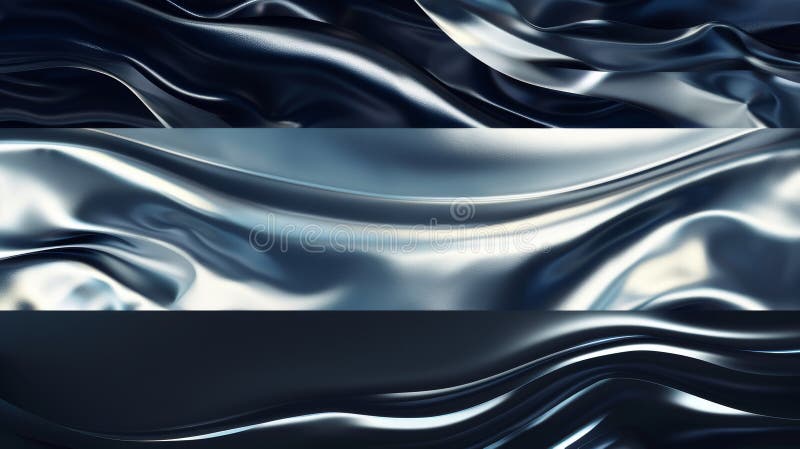 Modern Banner Set with Smooth Shiny Silver Waves Stock Photo - Image of ...