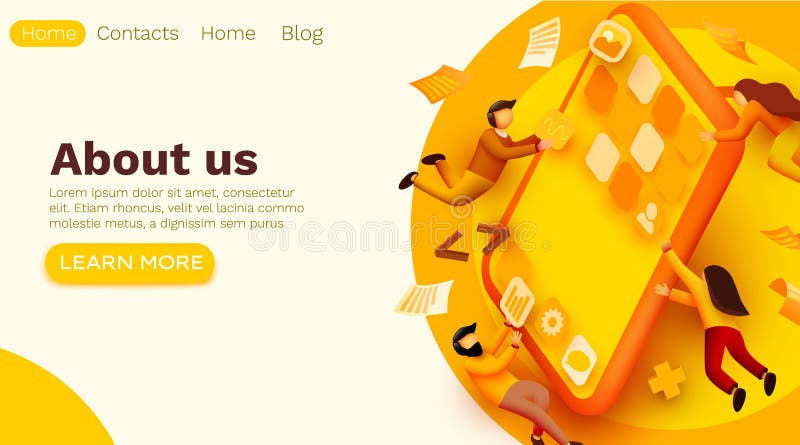 Modern Banner Template with Tiny People and Giant Smartphone. Mobile App Design Stock Vector ...
