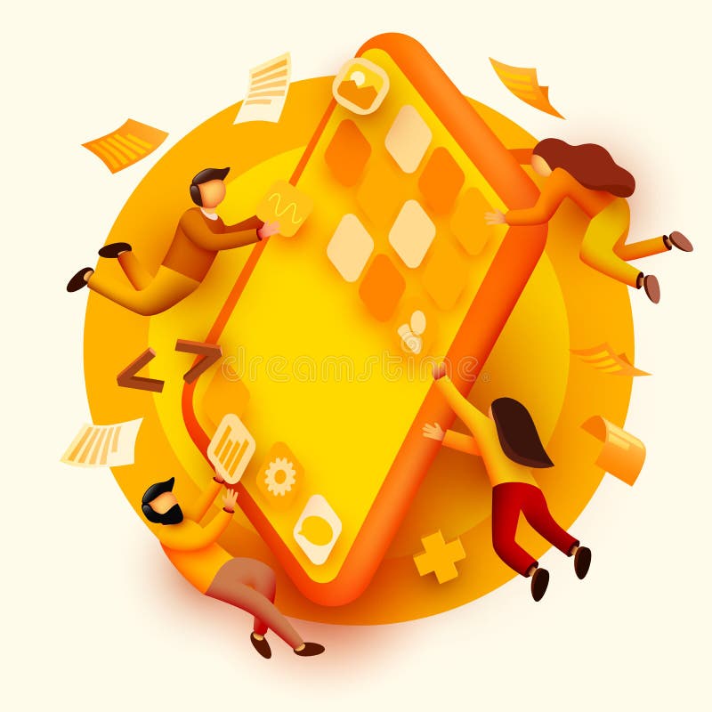 Modern Banner Template with Tiny People and Giant Smartphone. Mobile App Design Stock Vector ...