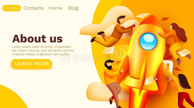 Modern Banner Template with Tiny People and Rocket Idea. User Interface Development Concept ...
