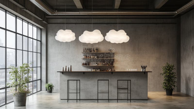 This Modern Bar Boasts an Interior with Cloud-shaped Lighting, Concrete ...