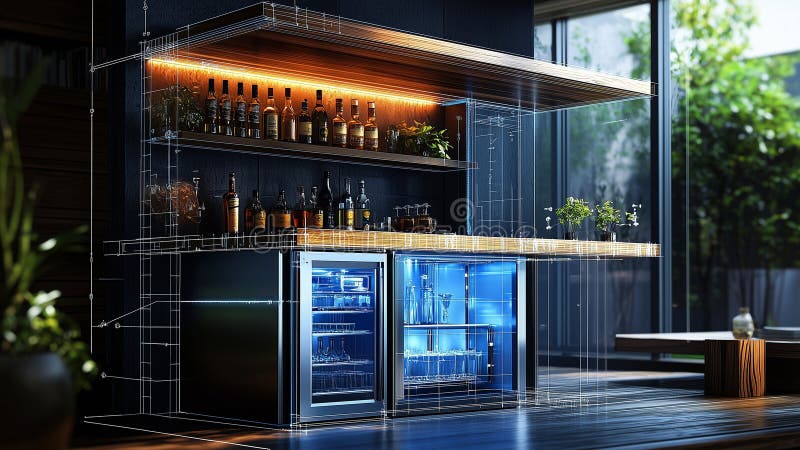 Modern Bar Counter with Blueprint Details Stock Illustration ...