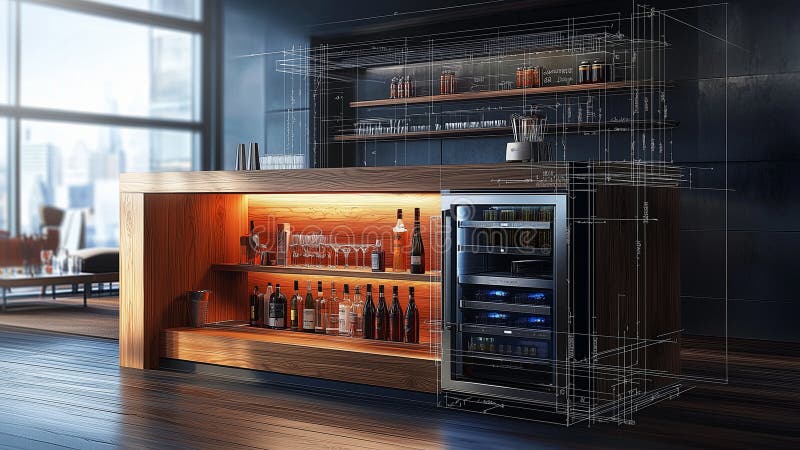 Modern Bar Counter with Blueprint Details Stock Illustration ...