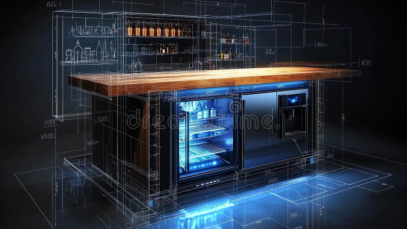 Modern Bar Counter with Blueprint Details Stock Illustration ...