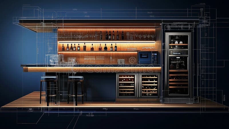 Modern Bar Counter with Blueprint Details Stock Illustration ...