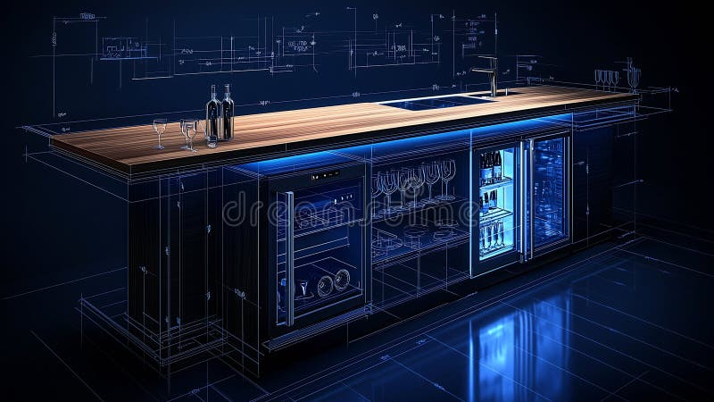 Modern Bar Counter with Blueprint Details Stock Illustration ...