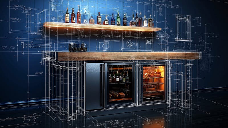 Modern Bar Counter with Blueprint Details Stock Illustration ...