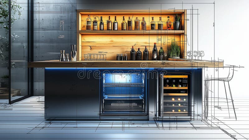 Modern Bar Counter with Blueprint Details Stock Illustration ...