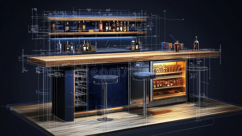 Modern Bar Counter with Blueprint Details Stock Illustration ...