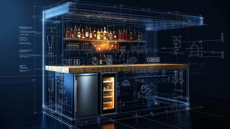 Modern Bar Counter with Blueprint Details Stock Illustration ...