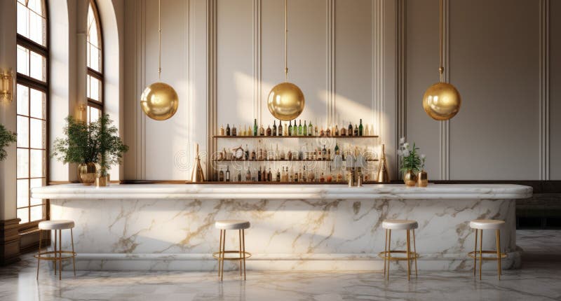 Modern Bar Design with White and Gold Stock Image - Image of luxury ...