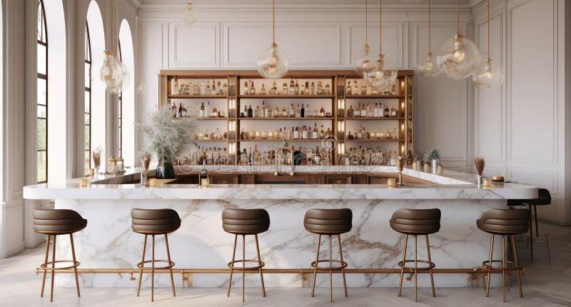 Modern Bar Design with White and Gold Stock Image - Image of drink ...