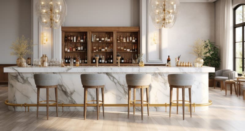Modern Bar Design with White and Gold Stock Photo - Image of ...