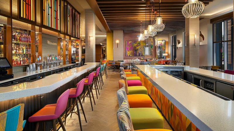 Modern Bar Interior Design stock image. Image of lamps - 336559429