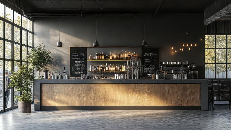 Modern Bar Interior Design with Wood Accents and Industrial Lighting ...