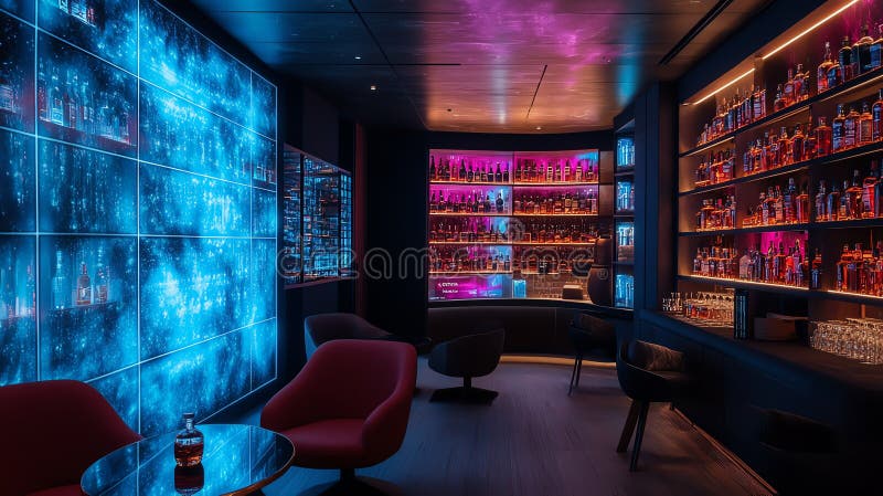 Modern Bar Interior with Vibrant Lighting and Stylish Seating Stock ...