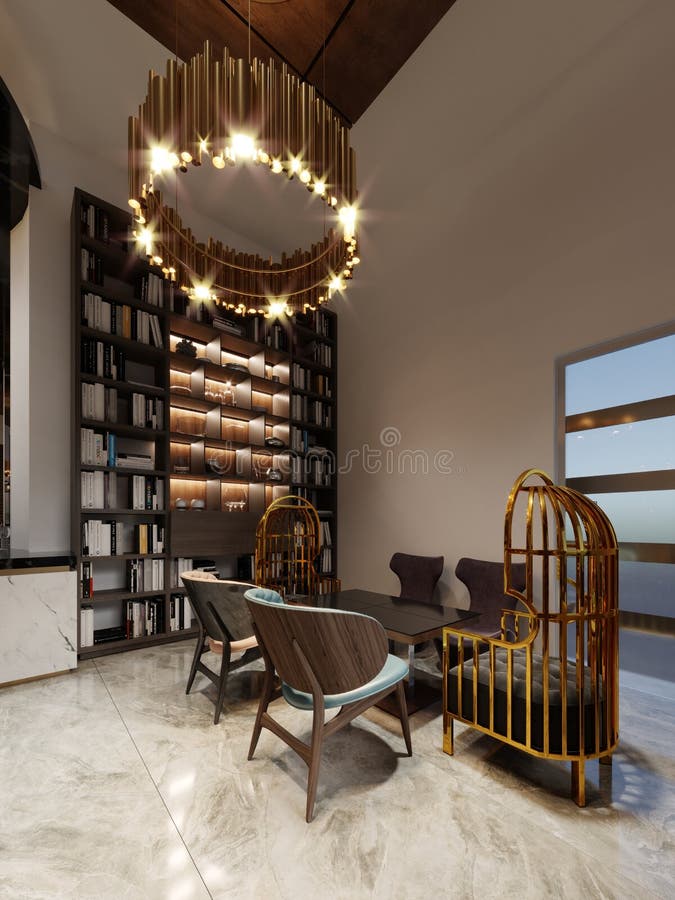 Modern Bar Restaurant in a Trendy Design with a Library and a Closet ...