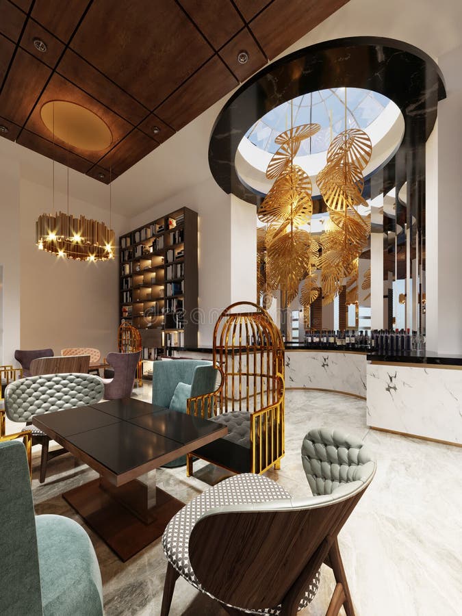 Modern Bar Restaurant in a Trendy Design with a Library and a Closet ...