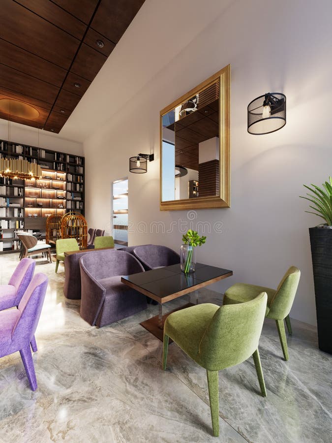 Modern Bar Restaurant in a Trendy Design with a Library and a Closet ...