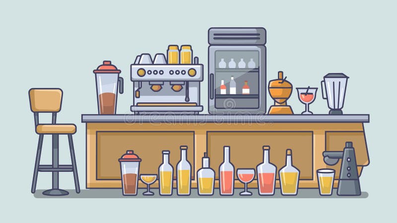 Modern Bar Setup with Coffee Machine and Spirits Stock Vector ...