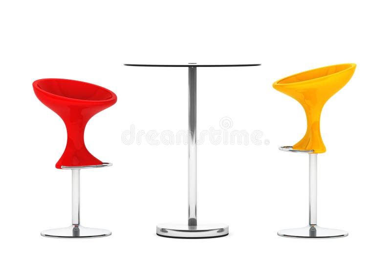 Bar Modern Stools Near Table with Red Tropical Cocktails. 3d Re Stock ...