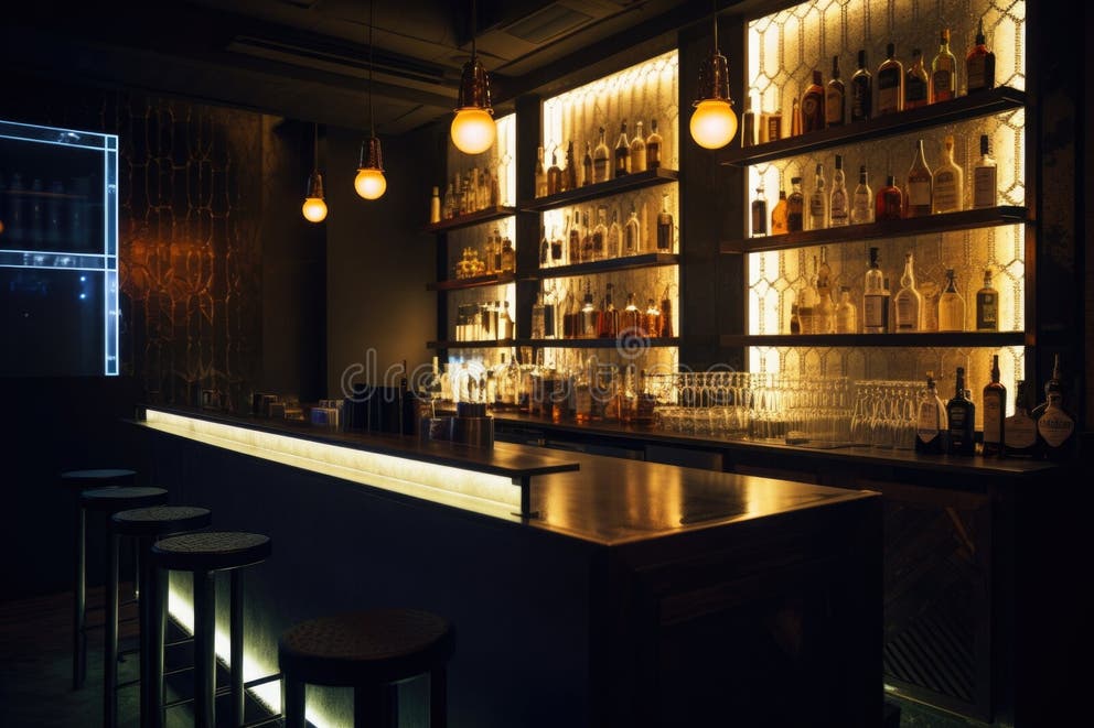 Modern Bar, with Unique Lighting Effects and Dramatic Shadows, Creating ...