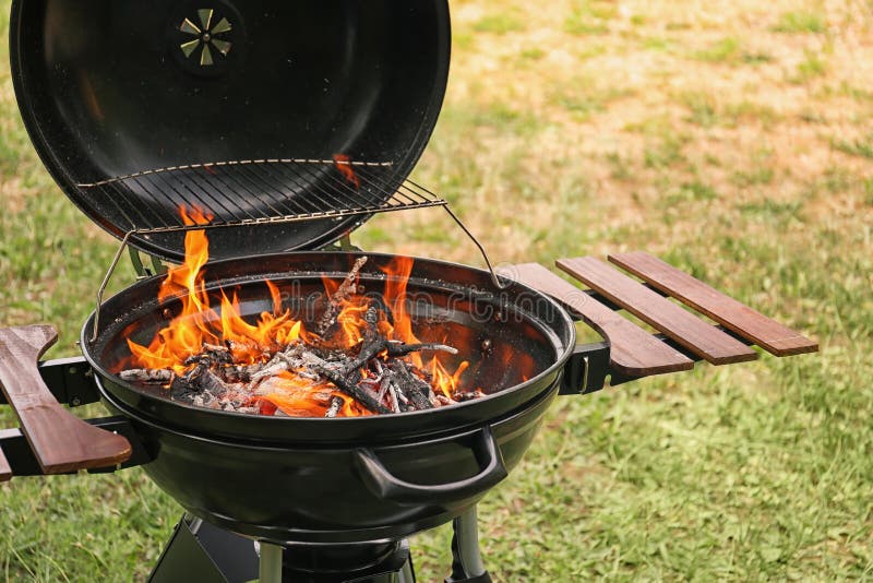 Modern Barbecue Grill with Fire Flames Stock Image - Image of portable ...