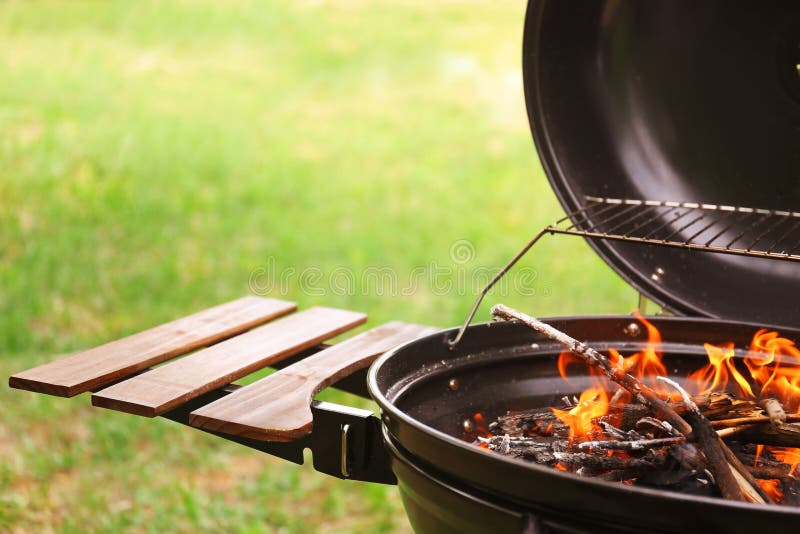 Modern Barbecue Grill with Fire Flames Stock Image - Image of dinner ...
