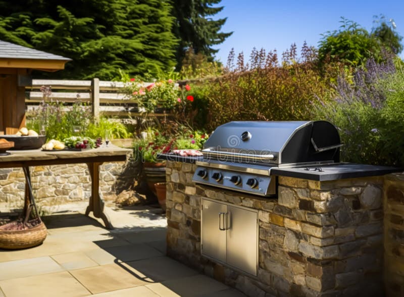 Modern Barbeque Grill in the Backyard Garden Outdoors, Patio Design ...