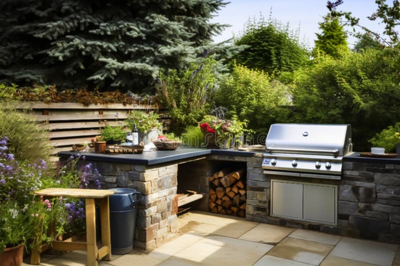 Modern Barbeque Grill in the Backyard Garden Outdoors, Patio Design ...