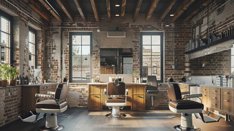 Vintage Barbershop Interior Design Brick Walls Room Loft Chair Retro ...