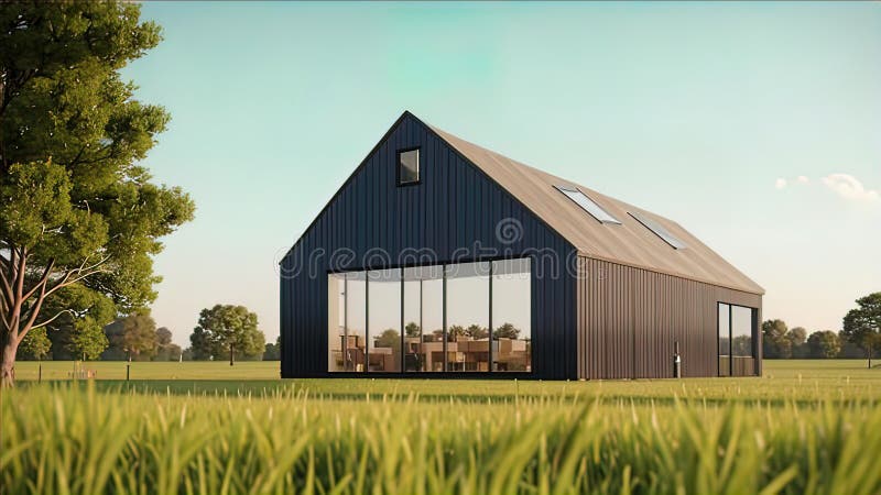 Modern Barn Style Building with Large Windows in Nature, Barhouse Style ...