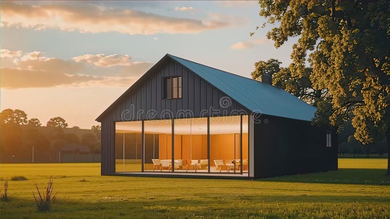 Modern Barn Style Building with Large Windows in Nature, Barhouse Style ...